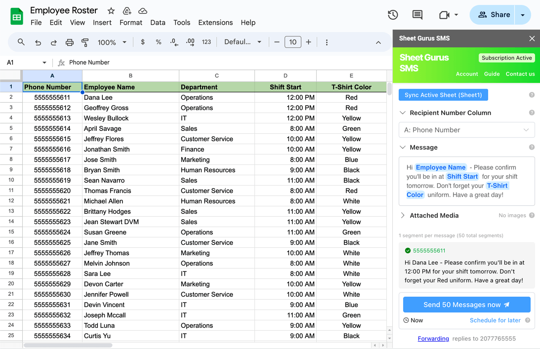 Send bulk SMS directly from Google Sheets | Sheet Gurus SMS